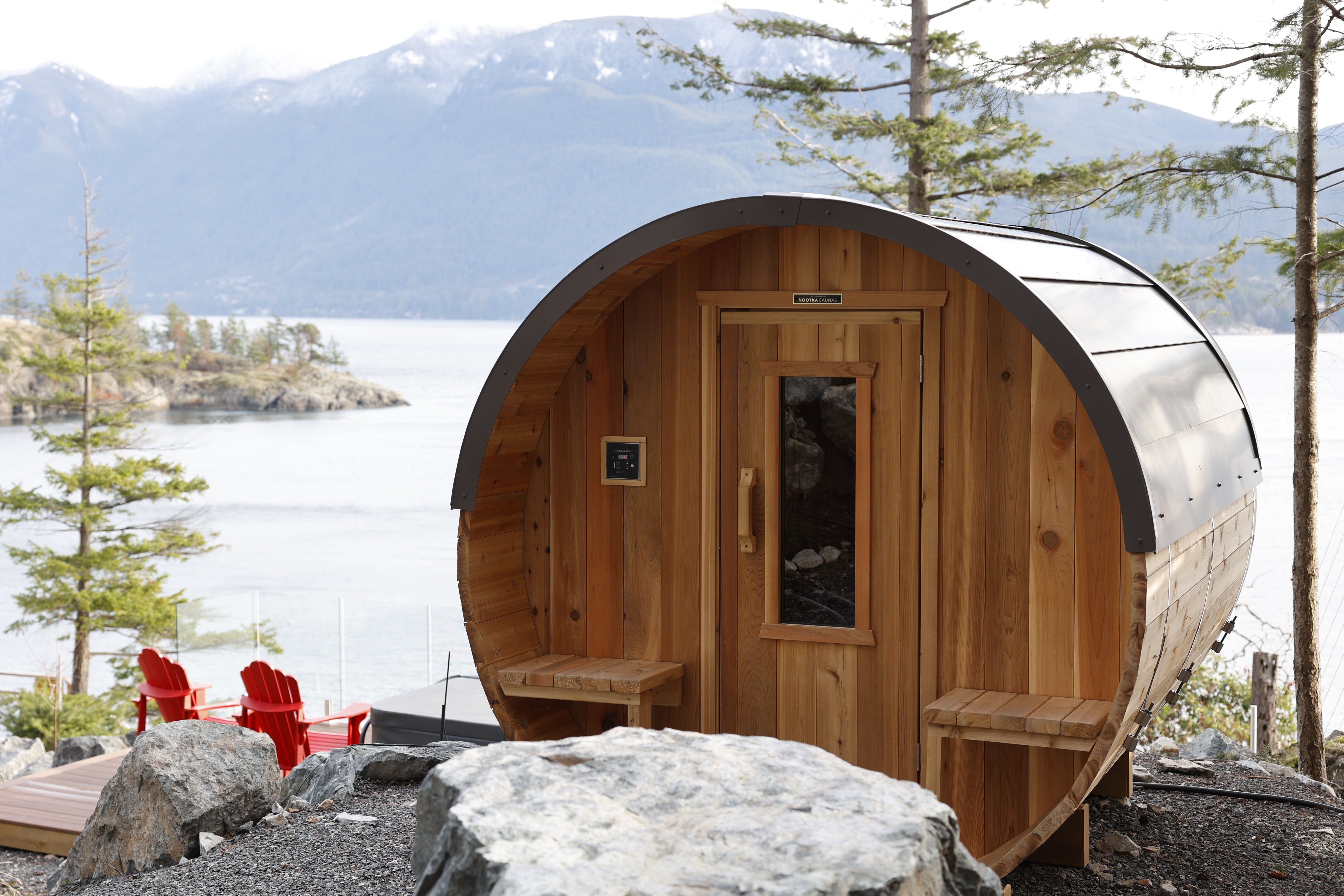 Nootka Saunas - 8ft Sauna | noheat | Black High Performance Metal Roof ...